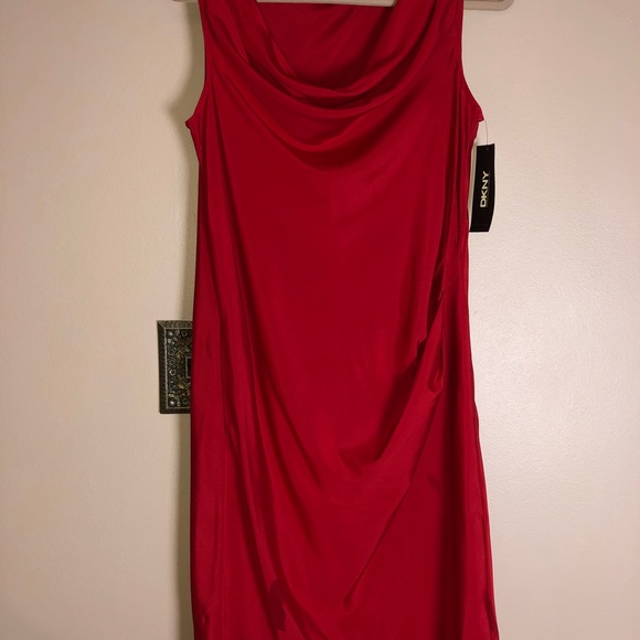 Dkny | Dresses | Dkny Red Midi Sleeveless Dress Draped Neck 6 | Poshmark